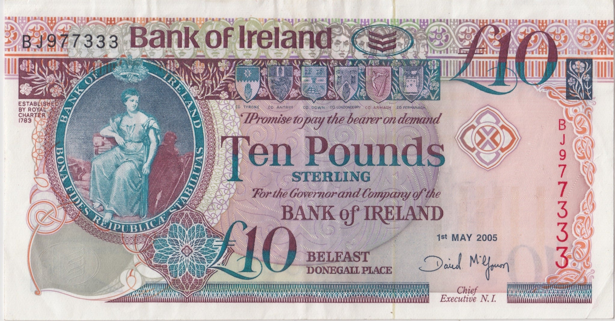 TEN POUND IRELAND BANKNOTE REF IRE-18 Irish Banknotes Cambridgeshire ...