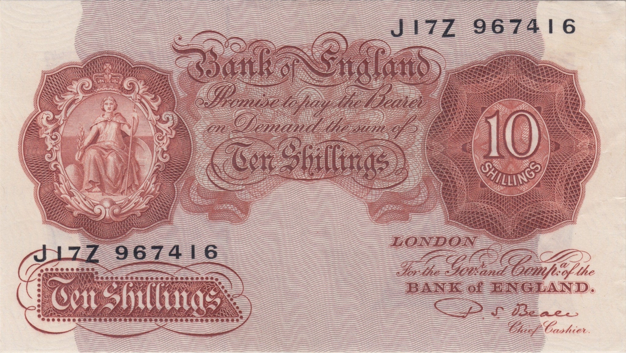 TEN SHILLINGS BANKNOTE BEALE REF SHILL-13 10 Shillings Banknotes ...